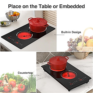 VBGK Electric Cooktop, 12 Inch Built-in Radiant Electric Stove Top,110V 2100W Electric burner with 2 Burners, 9 Heating Level, Timer & Kid Safety Lock, Sensor Touch Control 2 burner Induction Cooktop