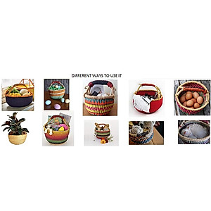 Fair Trade Ghana Bolga African Dye-Free Market Basket Natural Baskets (14"-16" Large: Black Handle)