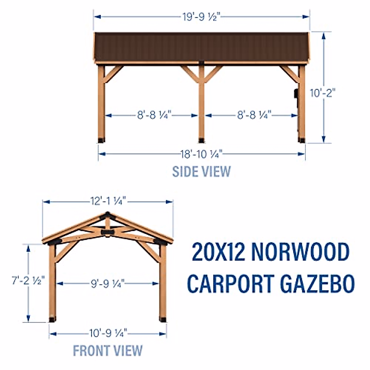 Backyard Discovery Norwood 20 ft. x 12 ft. All Cedar Wooden Carport Pavilion Gazebo with Hard Top Steel Roof