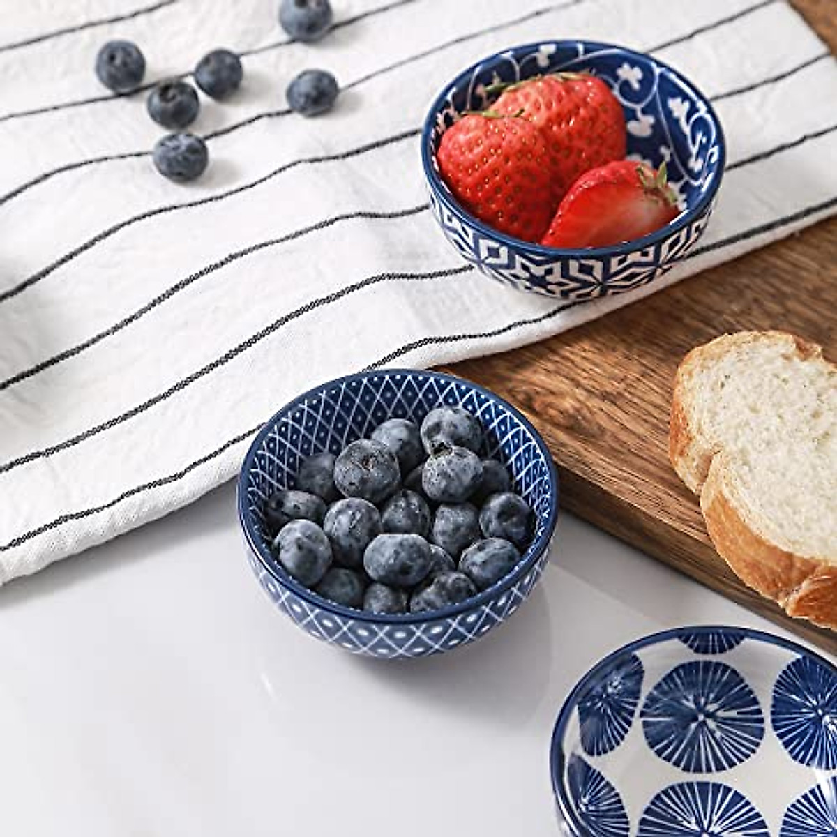 Selamica Ceramic Dipping Bowls Small Dip Bowl 3 inch Soy Sauce Dish Set, 2.7 oz Mini bowl for Side Dish, Appetizers, Sushi, BBQ, Set of 6, Vintage Blue