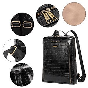 CLUCI Leather Laptop Backpack for Women 15.6 inch Computer Bag Large Travel Vintage College Daypack Business Bags Off-white With Brown