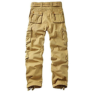 TRGPSG Men's Cargo Pants, Outdoor Tactical Camo Hiking Pants, Multi-Pocket Relaxed Fit Cotton Casual Work Pants 5334 Khaki 36