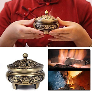 Wallfire Incense Burner Kirin Carved Pure Copper Sandalwood Three- Legged Stove Office Home Chinese Style Incense Burner with Lid