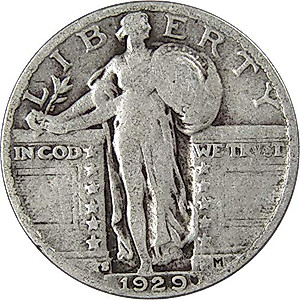 1929 S Standing Liberty Quarter AG About Good 90% Silver 25c US Type Coin