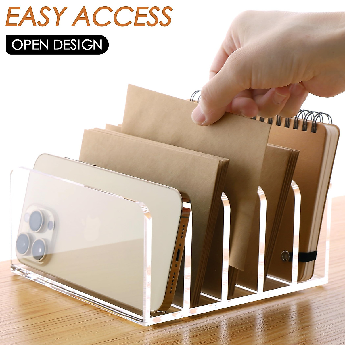 SANRUI Acrylic Desk Organizer, 5 Compartments Mail Organizer,Small File Holders Letter Organizer,Clear Office Organization,Multifunction Sorter Envelope Rack for Office,Home, School