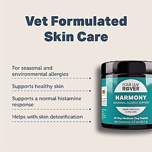 Four Leaf Rover - Harmony | Natural Skin Care for Dogs | Seasonal Allergy and Natural Histamine Support | Helps with Skin Health & Detoxification | 30 Medium Dog Servings