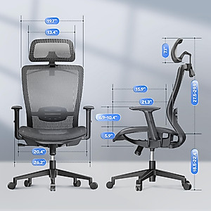 FLEXISPOT OC3B Ergonomic Executive Mesh Office Chair Swivel Height Adjustable Seat Headrest Armrest Lumbar Support Caster Wheels Task Chair Gray Mesh Seat Computer Office Desk Chair
