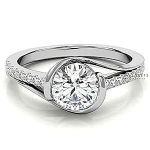 FACETS JEWELS 1.90 TCW Round Cut Moissanite Diamond Channel Setting Engagement and Wedding Ring for Her in - 10K Solid White Gold Size 7