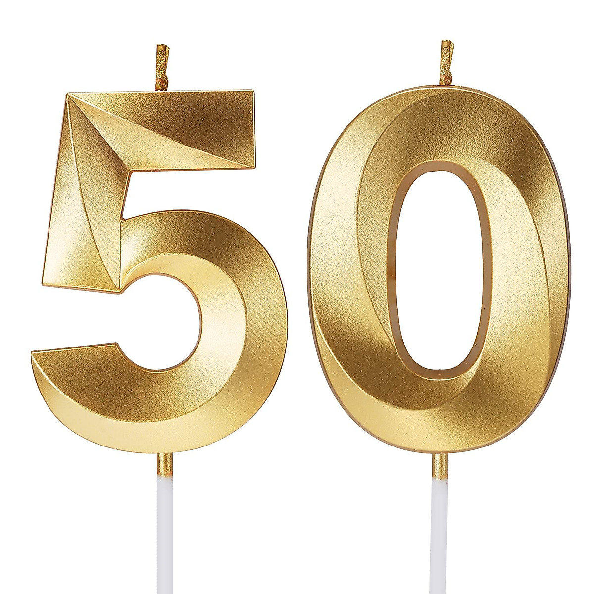 50th Birthday Candles for Cakes Numbers Candle Happy 50 Birthday 3D Designed Wedding Anniversary Party Cake Topper Decorations (50, Gold)