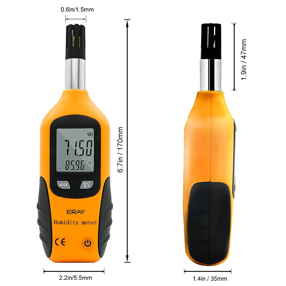 Digital Psychrometer Thermometer Hygrometer with Backlight, ERAY Temperature and Humidity Reader Meter Thermo-Hygrometer with Dew Point and Wet Bulb Temperature, 9V Battery Included