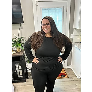 COOTRY Plus Size Thermal Underwear for Women Long Johns Fleece Lined Base Layer Top and Bottom Sets Set - Black 3XL