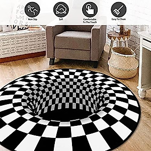 TTSITG 3D Visual Optical Floor Mat, 3D Vortex Illusion Rug Black White Plaid Round Rugs Non-Slip 3D Visual Area Rugs for Dining Room Carpet Home Bedroom Floor Mat (39Inch)