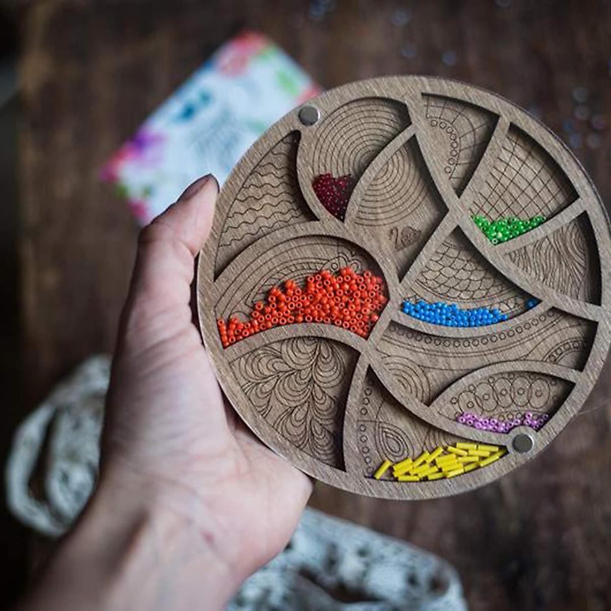 Lonjew Wooden Bead Tray Organizer, Beads Craft Organization, Beadwork Holder Container, Needle Magnet Keeper, Storage Boxes, Transparent Clear Tray, Beading Supply, Beading Solutions