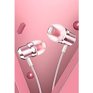 TXHUTSOG Rose Gold Earbuds, Wired in Ear Headphones, Stereo Bass Earphones with Micphone, Sport Running Headphones with Volume Control, Women Earphones Compatible with Smartphones Mp3 Tablet Laptop
