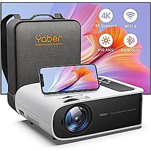 Projector WiFi 6 Bluetooth,450 ANSI support 4K Full 1080P 2023 Upgraded YABER Pro V8 Portable Movie Projector,4P/4D Keystone Correction 300"&Zoom Home outdoor Projector for TV Stick, Android, iOS, PS5