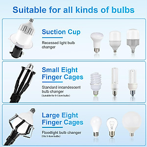 Hvxrjkn 12FT Light Bulb Changer for High Ceilings, High Ceiling Light Bulb Changer with Pole, High Reach Light Bulb Changer, Light Bulb Changing Pole, Light Bulb Extension Pole Changer