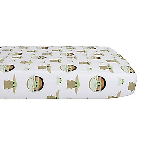 Expressions 3 Piece Toddler Bedding Set Baby Yoda Mandalorian Standard Crib Bedding Set, Includes Soft Microfiber Reversible Comforter, Fitted Sheet, Pillowcase for Kids (Official Star Wars Product)