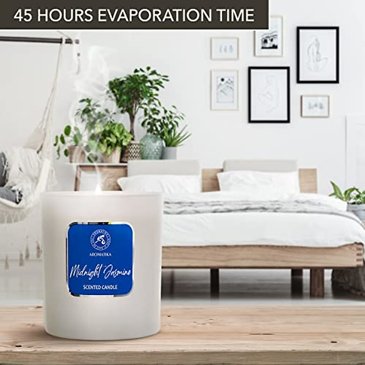 Scented Candle Midnight Jasmine - Soywax Candle with Essential Oil - Glass Candle Gift - Aromatherapy Candle - Up to 45 Hours Burn Time - Soy Wax Candles - Home Scented Candles