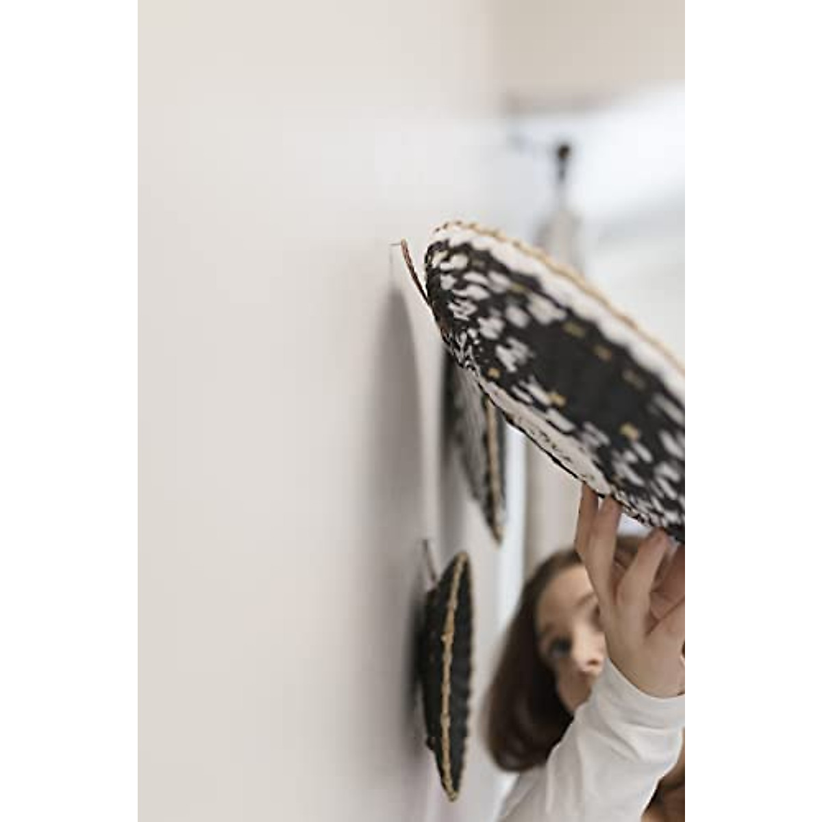 Outer Woods Boho Wall Decor Wicker Baskets | Decorative African Woven Rattan Seagrass Hanging Basket for Home | Small and Large Boho Home Round Flat Art Plates Set of 3 | Unique Handmade Boho Basket