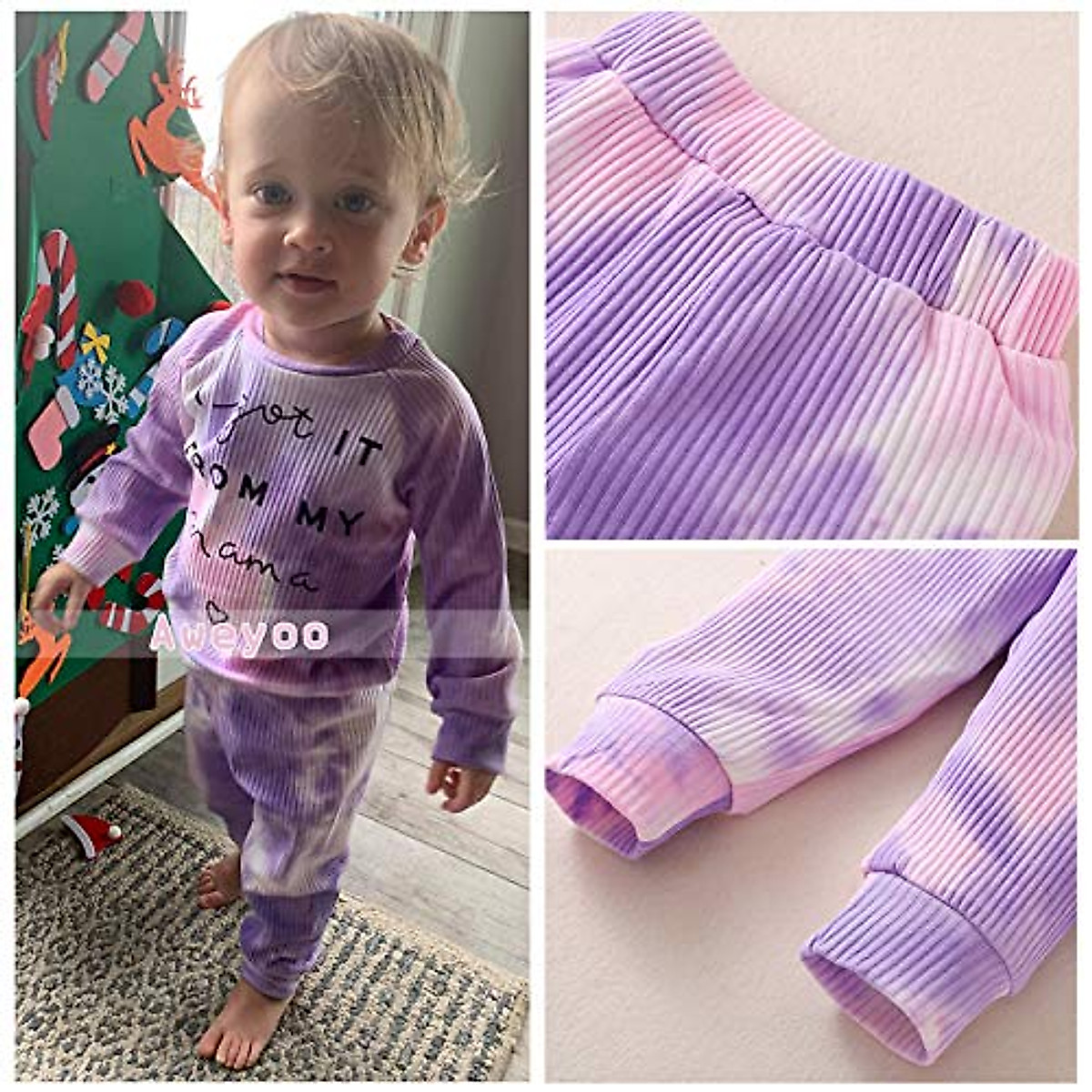 Aweyoo Tie Dye Tee Top Long Sleeve Pants Set for Baby Girl 4T Kids Sleep and Play Casual Clothes 2PCS Fall Outfit Sets Pajamas