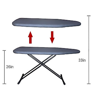 Ironing Board Bumkimue, Compact and Space Saver Iron Board, Height Adjustable up to 36", 3 Layer Cover Pad, 4-Leg Fold-Up, for Home Laundry Room or Dorm Use (Size 43x13 in)