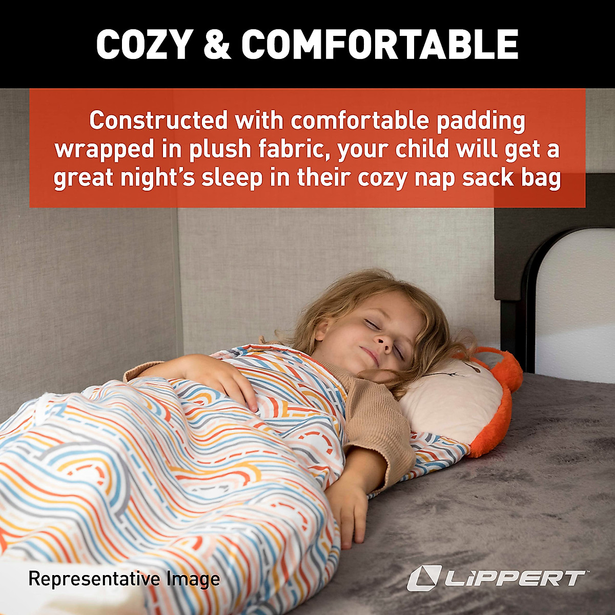 Lippert Thomas Payne Three-in-One Children’s Raccoon Nap Sack for Camping and Sleepovers with Durable Material, Fold-Up Design, Machine Washable, Dryer Safe - 2022107841 Grey