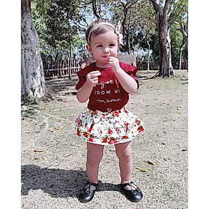Mioglrie Newborn Baby Girl Clothes Romper Shorts Set Summer Clothes Floral Infant Girl Clothes Ruffle Clothing Wine Red Baby Girl Clothes 3-6 Months