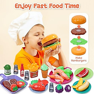 CUTE STONE Kids Play Kitchen Toy Accessories, Toddler Pretend Cooking Playset with Toys Cookware and Utensils, Toys Food for Cutting Play, Kids Cooking Set Education Learning Gift for Boys Girls