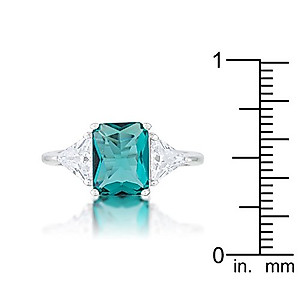 Rhodium Plated Classic Engagement Ring With 4.5ct Aqua Radiant Cut And Trillion Cut Cubic Zirconia Size 8