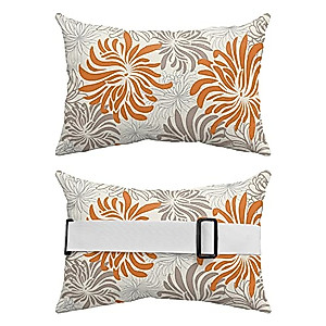 Recliner Head Pillow Ledge Loungers Chair Pillows with Insert Gray Orange Chrysanthemu Retro Texture Lumbar Pillow with Adjustable Strap Outdoor Waterproof Patio Pillows for Beach Pool Chair, 2 PCS