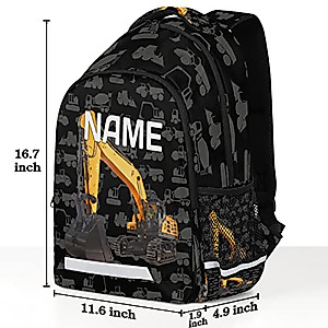 OMFUNS Excavator Truck Custom Name School Backpack for Boy Girl Teen Cool Car Personalized Student Bookbag for Primary Junior College Customized Laptop Backpack for Men Women
