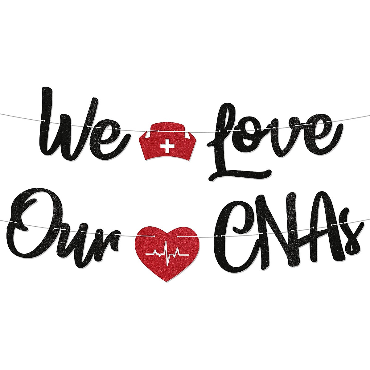 We Love Our CNAs Banner - CNA Appreciation Week Decorations, Happy CNAs Week Banner, Nurse RN Appreciation Party Decorations Black Glitter