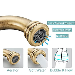 Senlesen Antique Brass Swivel Spout Bathroom Faucet Vanity Sink Mixer Tap and Pop Up Drain with Overflow