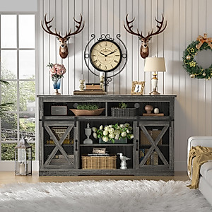 TOLEAD Farmhouse TV Stand for 65 inch TV Farmhouse Entertainment Center with Sliding Barn Doors Console Storage Cabinet for Living Room, Bedroom Grey