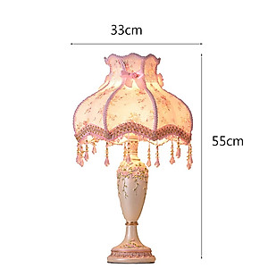 GaRcan Mid-Century Pink Desk Lamps Art Deco Resin Table Lamp Reading Bedside Light Fabric Princess Shade for Living Room Office, Study Room, Bedroom, Dorm Room,Pink