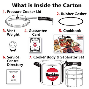 Hawkins Pressure cooker, 6.5 L WITH SEPERATOR, Silver