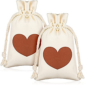 Shappy 20 Pieces Valentine's Day Heart Burlap Bags 4.3 x 7.1 Inch Drawstring Canvas Present Pouch Large Present Bags Wedding Favor Bags for Valentine Wedding Birthday