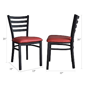 DECFUL Metal Dining Chair Set of 2 - Modern Classic Kitchen Restaurant Dining Chairs with Red Padded Seat Cushion and Sturdy Ladder Backrest
