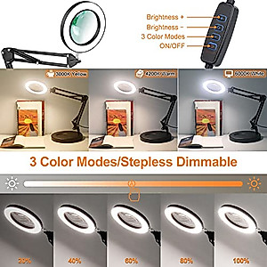 8X Magnifying Glass with Light and Stand, NAKOOS 2-in-1 Real Glass Magnifying Desk Lamp & Clamp, 1500 Lumens 3 Color Modes Stepless Dimmable Lighted Magnifier with Base for Ready Hobby DIY Close Work