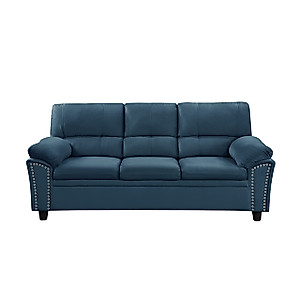 ERYE 2 Pieces Cushions Sectional Include 3 Seater Loveseat,Pillow-Top Armrest Velvet Upholstered Tufted Sofa & Couch W/Nailhead Decor for Home Office Apartment Living Room Furniture Sets, Blue 83.46"W