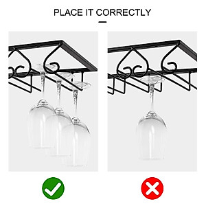 MOCOUM Wine Glasses Rack Under Cabinet Stemware Rack, Wine Glass Hanger Rack Wire Wine Glass Holder Storage Hanger for Cabinet Kitchen Bar (Black, 5 Rows 1 Pack)