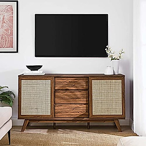 Modway Soma 59" Rattan High TV Stand Sideboard, Walnut