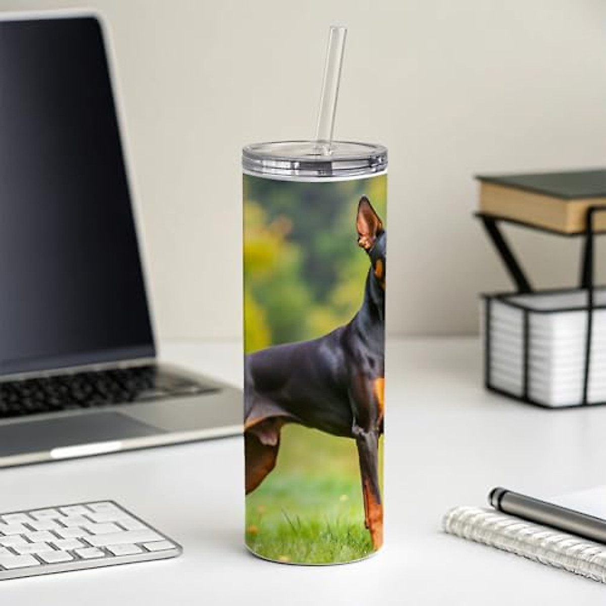 German Pinscher Dog Photo Skinny Tumbler 20oz with Straw Insulated Water Bottle Gift
