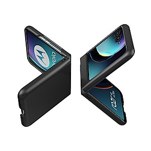 Foluu Slim Fit Case for Motorola Razr Plus 2023, with 1 Pack Soft Inner TPU Moto Razr Plus 2023 Screen Protector, 1 Pack Front Built-in Screen Protector, Matte PC Cover for Motorola Razr+ 2023 Black