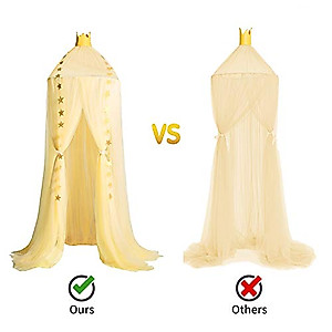 Jolitac Princess Bed Canopy for Girls Room Decor Round Lace Mosquito Net Play Tent Reading Nook Canopies Yarn Girl Dome Netting Castle (Yellow)