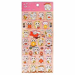 EatingBiting 4 Sheets More Than 140pcs Japanese Maneki Neko Foam Stickers Lucky Fortune Fengshui Stickers Diary Scrap Book Scrapbooking Decor Decoration School Office Stationery Reward Gift