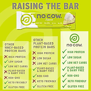No Cow Dipped High Protein Bars, 21g Plant Based Vegan Protein, Keto Friendly, Low Sugar, Low Carb, Low Calorie, Gluten Free, Naturally Sweetened, Dairy Free, Non GMO, Kosher, Sampler Pack, 12 Pack
