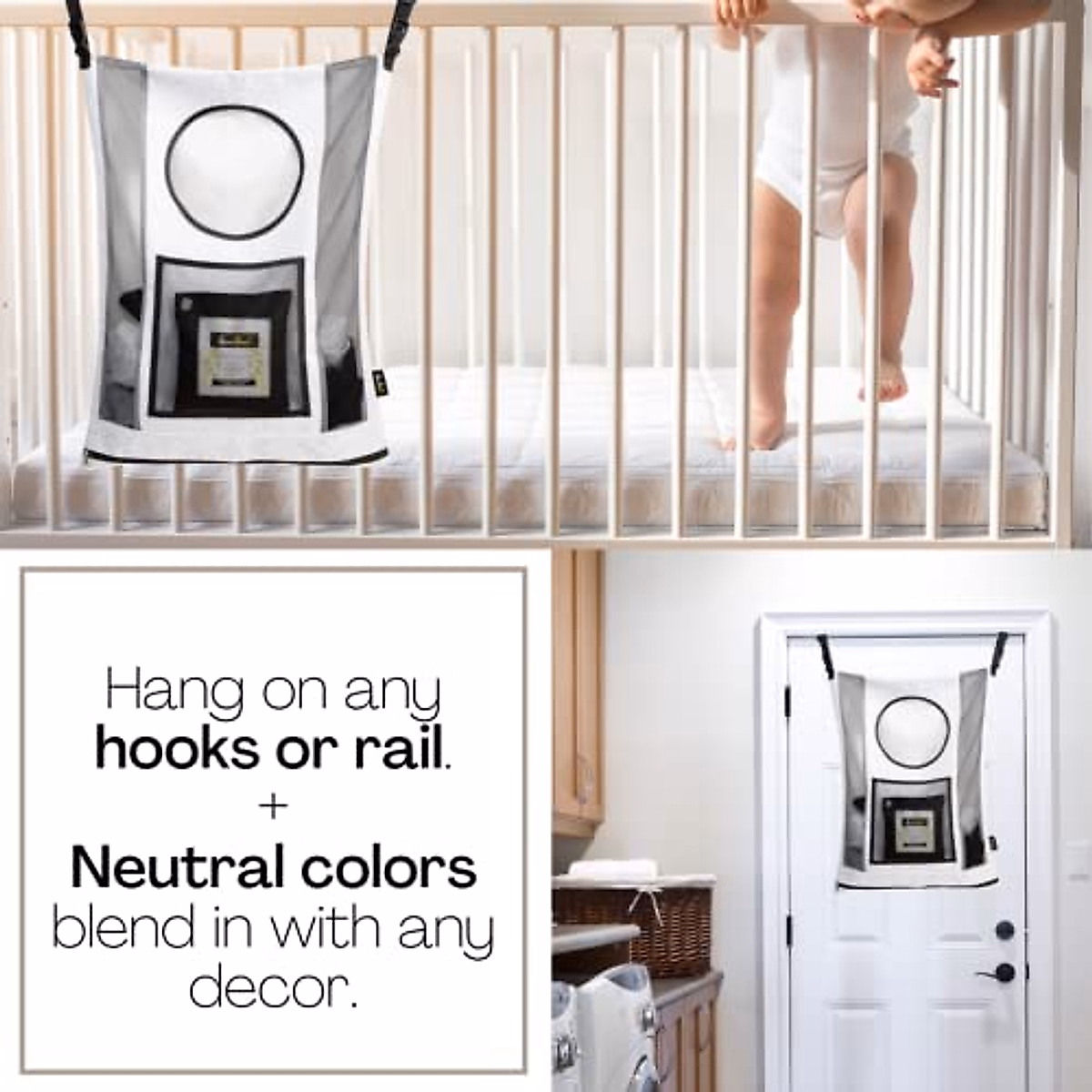 AIR PURIFYING & ODOR ELIMINATING Small Hamper for Specialty Loads - Hanging Laundry Hamper Bag - Nursery Hamper & Potty Training Kids Hamper - Hanging Hamper - Over the Door Laundry Hamper