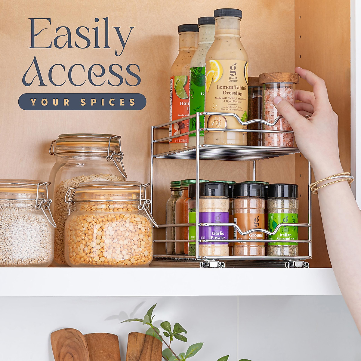 HOLDN’ STORAGE Spice Rack Organizer for Cabinet, Heavy Duty - Pull Out Spice Rack 5 Year Warranty- Spice Organization 6-1/2"Wx10-3/8 Dx8-7/8 H - Spice Racks for Inside Cabinets & Pantry Closet.