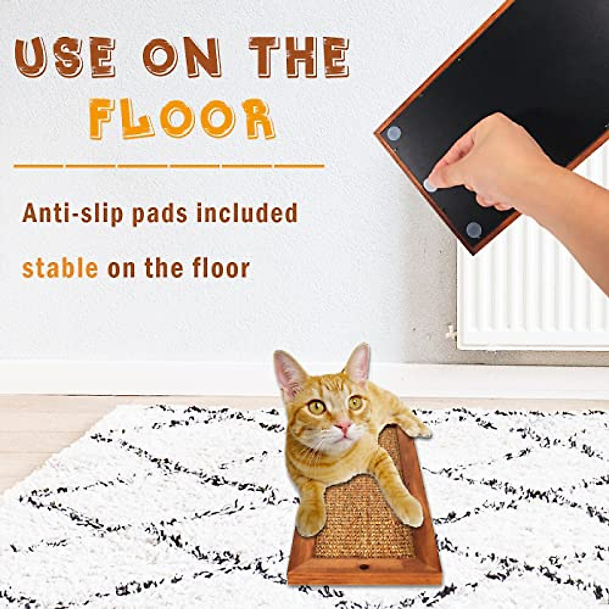 LSAIFATER Cat Scratching Post, Wooden Sisal Cat Wall Scratcher, Floor or Wall Mounted Vertical Cat Scratch Pad for Indoor Cats Adults or Kittens, Cat Wall Furniture Protector